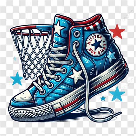 별과 빨간색 액센트가 있는 스타일화된 파란색 하이탑 스니커즈 그림 블루 하이탑 스니커즈 별 빨간색 악센트 Png 일러스트 및 이미지 에 대한 무료 다운로드 Pngtree