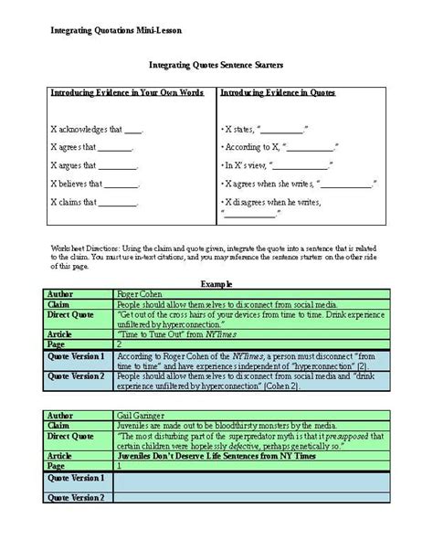 Embedding Quotations Worksheet By Georgias Gems Tpt
