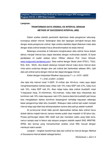 Pdf Tranformasi Data Ordinal Ke Interval Dengan Method Of Successive Interval Msi