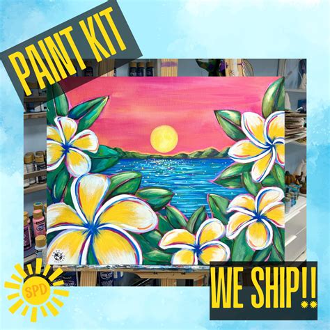 Plumeria In Paradise Paint Kit Diy Art Set All Ages Traced Canvas