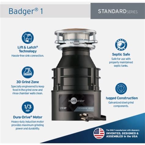 Insinkerator 1 3 Hp Badger 1 Garbage Disposer With Power Cord 1 Year Warranty 1 Frys Food