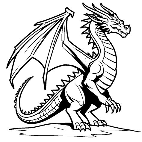Easy Dragon Line Art Coloring Page Coloring Jungle