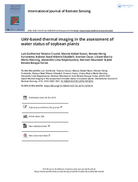 Pdf Uav Based Thermal Imaging In The Assessment Of Water Status Of Soybean Plants