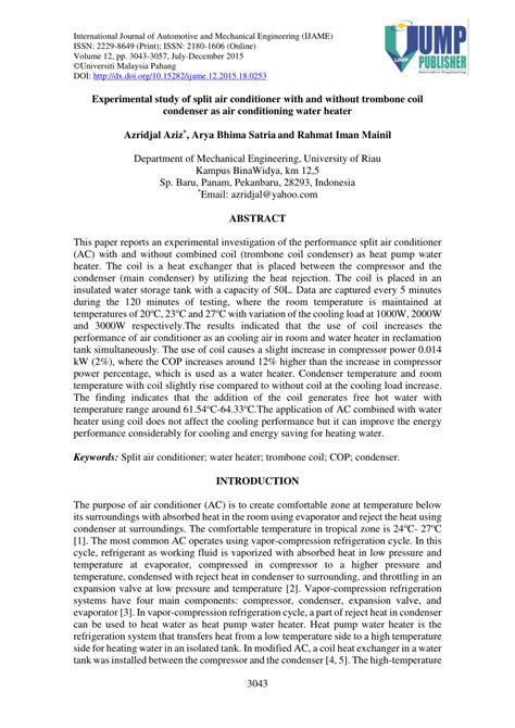 PDF Experimental Study Of Split Air Conditioner With And Without Trombone Coil Condenser As