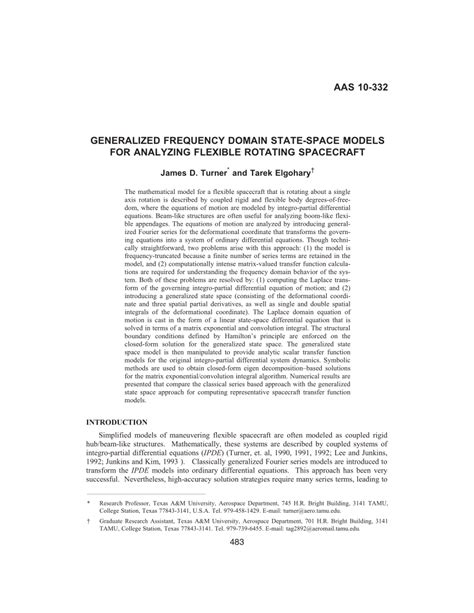 Pdf Generalized Frequency Domain State Space Models For Analyzing Flexible Rotating Spacecraft