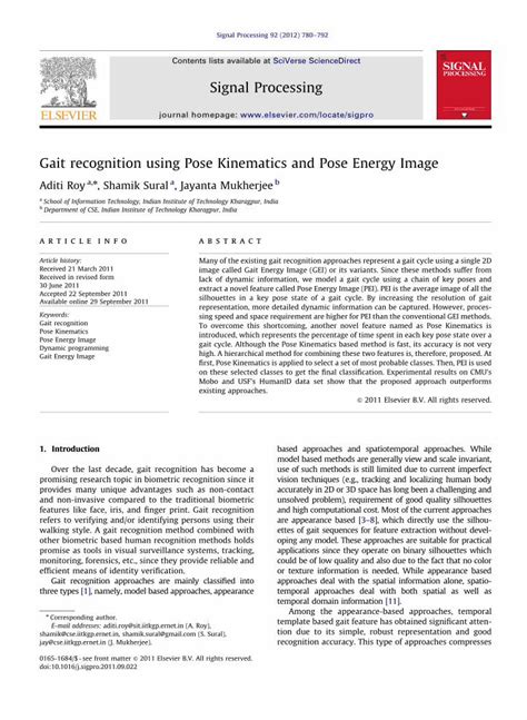 pdf gait recognition using pose kinematics and pose energy image