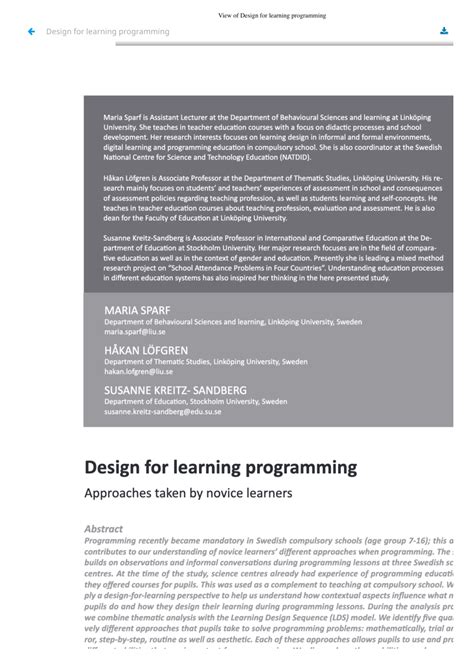Pdf Design For Learning Programming Approaches Taken By Novice Learners