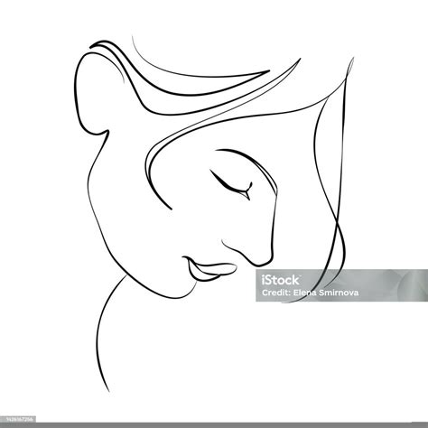 우아한 곡선의 아름다운 여성 얼굴을 가진 하나의 연속 라인 손으로 그린 벡터 아트 흰색 배경에 고립 된 검은 색 패션 벽 예술 인쇄 문신 커버 카드를위한 현대적인 단순한