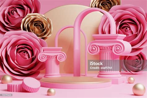 발렌타인 데이 연단을 위한 3d 배경 제품 장미 배경 3d 연단은 화장품 배경을 보여줍니다 2월에 대한 스톡 사진 및 기타 이미지 Istock