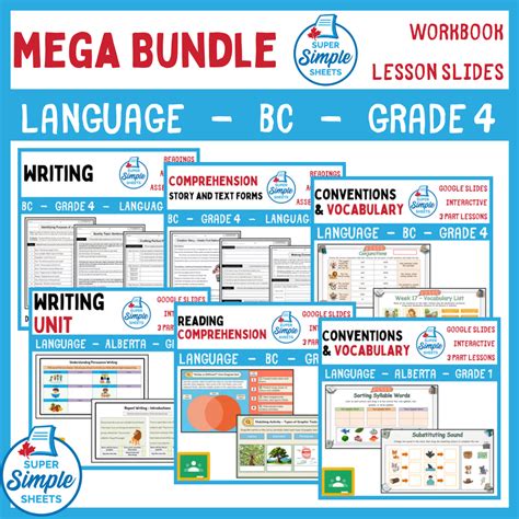 Grade 4 Bc Language Lessons Workbook Mega Bundle Super Simple Sheets