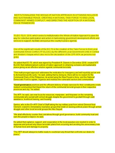 Eo 70 Pdf Peace Government