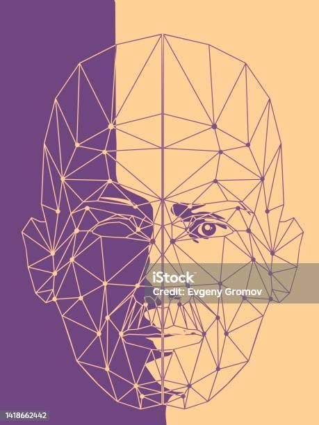 Wireframe Mesh Head Shape Consisting Of Connected Dots And Lines Human Face Silhouette向量圖形及更多