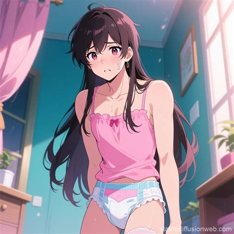 Anxious Anime Man In Pink Dress And Diapers Stable Diffusion Online
