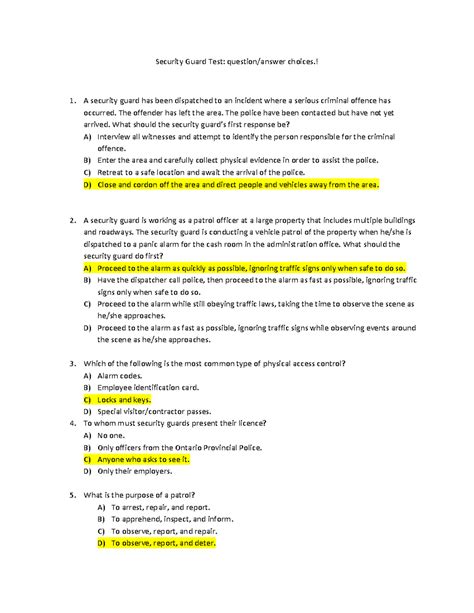 Security Guard Test Hkdk Security Guard Test Question Answer Choices A Security Guard Has