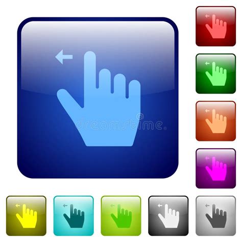 Right Handed Move Left Gesture Color Square Buttons Stock Vector