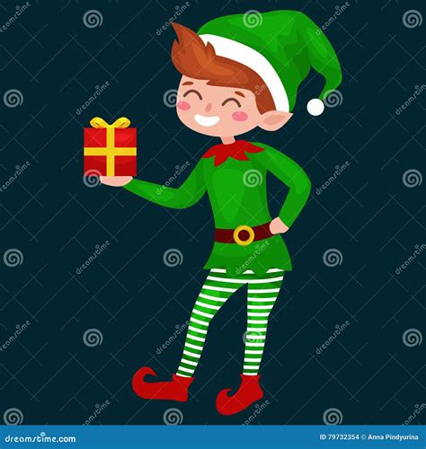 Christmas Elf Isolated With Ts In Box In A Green Suit With