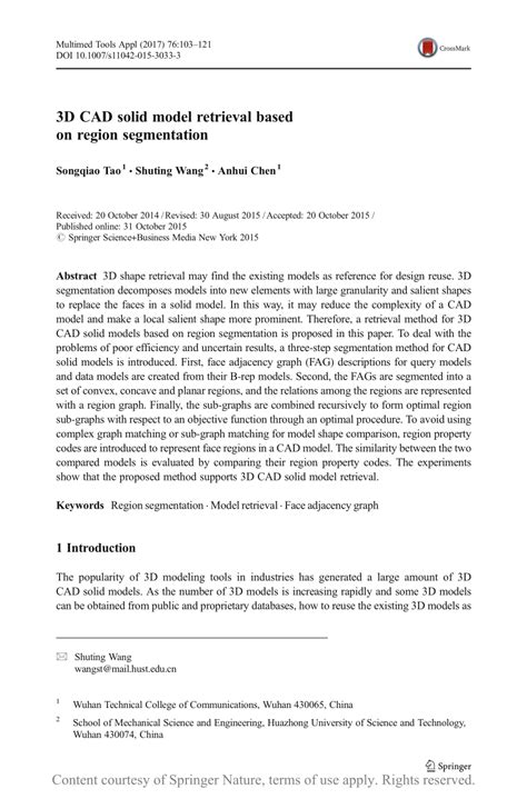 3d Cad Solid Model Retrieval Based On Region Segmentation Request Pdf