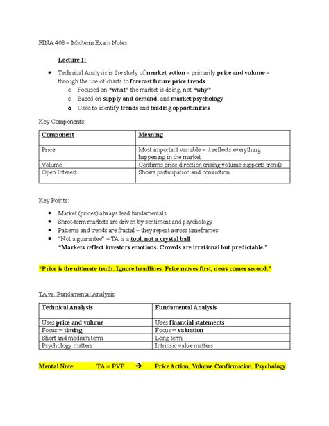 Fina 408 Midterm Exam Notes Technical Analysis Overview Studocu