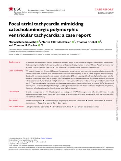 Pdf Focal Atrial Tachycardia Mimicking Catecholaminergic Polymorphic Ventricular Tachycardia