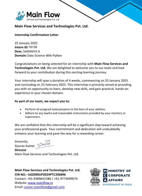 Internship Datascience Python Mainflowservicesandtechnologies