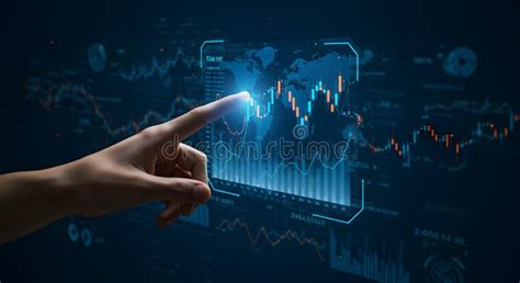 Analyzing Stock Market Data Hand Touching Digital Screen Financial