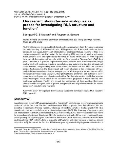 Fluorescent Ribonucleoside Analogues As Probes For Investigating Rna Structure And Function Pdf