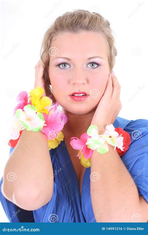 Portrait Of Woman In Blue Stock Photo Image Of Flirting 14991216