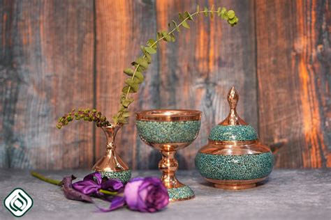 گلدان شلغمی مس و فیروزه
