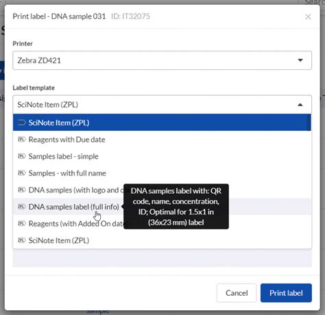 Basics Of Printing Labels In Scinote Premium Scinote