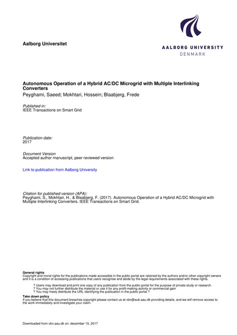 Pdf Autonomous Operation Of A Hybrid Acdc Microgrid With Multiple Interlinking Converters