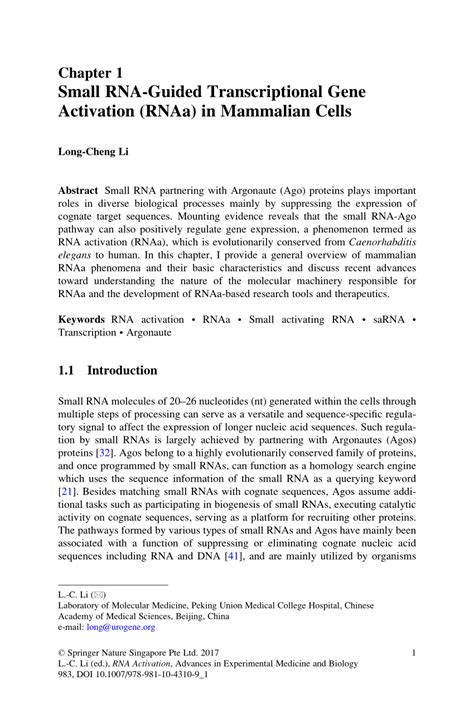 Pdf Small Rna Guided Transcriptional Gene Activation Rnaa In