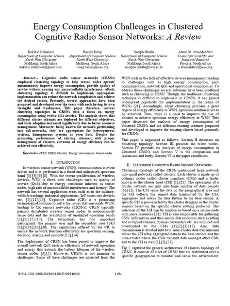 Energy Consumption Challenges In Clustered Cognitive Radio Sensor Networks A Review Pdf