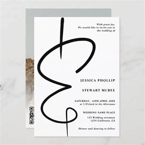 Ampersand Photo Modern Calligraphy Qr Code Wedding Invitation Zazzle