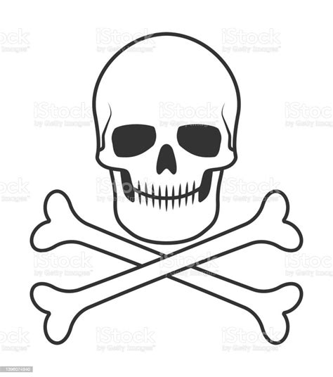 두개골과 십자뼈 벡터 일러스트레이션 독과 독성 라벨 해적 깃발 이미지 인간의 머리 해골 아이콘입니다 검은색에 대한 스톡 벡터