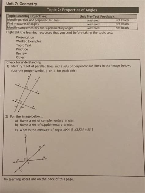 Solved Unit 7 Geometry Topic 2 Properties Of Angles Topic Chegg Com