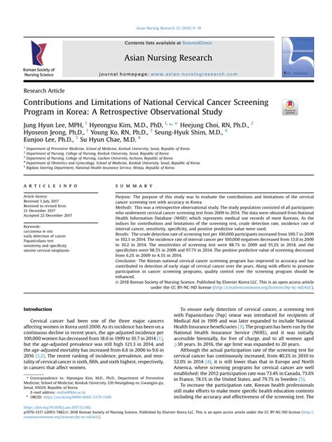 Pdf Contributions And Limitations Of National Cervical Cancer Screening Program In Korea A