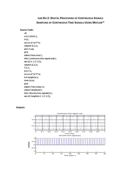 Lab No 2 Digital Processing Of Continuous Signals Sampling Of