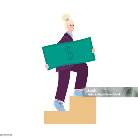 돈으로 계단을 오르는 비즈니스 우먼 만화 벡터 일러스트 레이션 고립 개념에 대한 스톡 벡터 아트 및 기타 이미지 개념 계단 공유 개념 Istock
