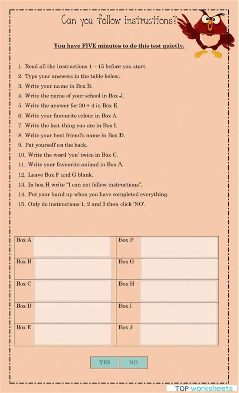 can you follow instructions interactive worksheet topworksheets