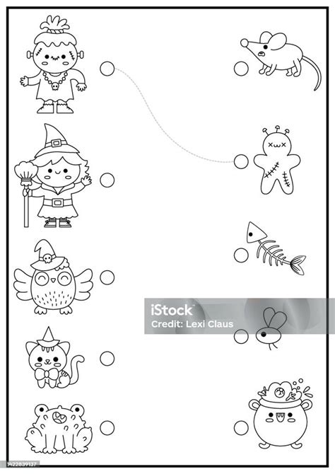 할로윈 흑백 매칭 활동 귀여운 카와이 마녀 올빼미 고양이 괴물 가마솥 마우스 개구리와 가을 휴가 라인 퍼즐 오브젝트 게임을
