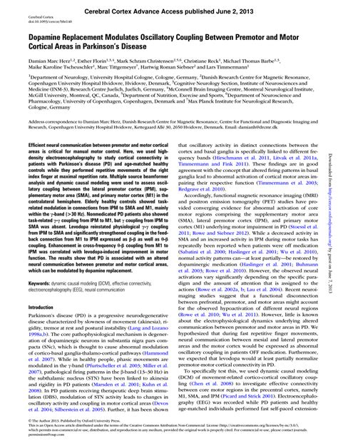 Pdf Dopamine Replacement Modulates Oscillatory Coupling Between Premotor And Motor Cortical