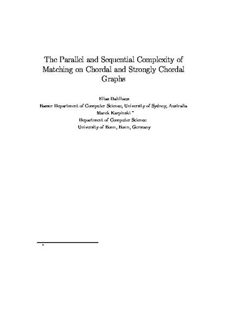 Pdf The Parallel And Sequential Complexity Of Matching On Chordal And Strongly Chordal Graphs