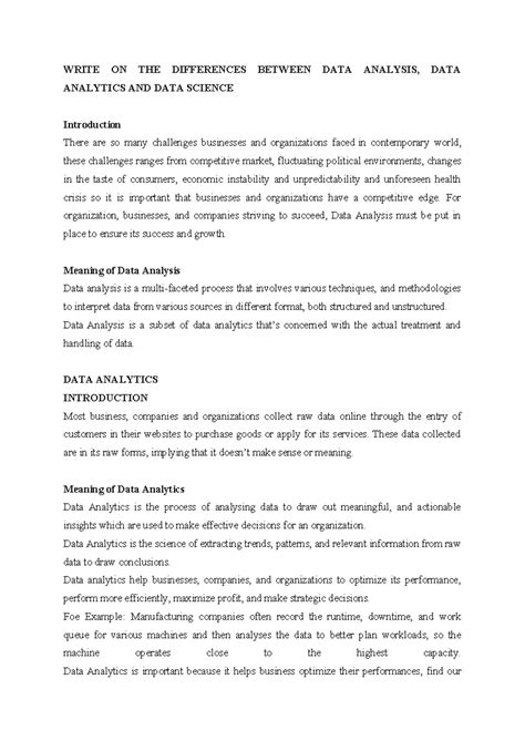 Differences Between Data Analysis Data Analytics And Data Science
