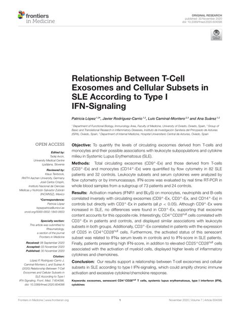 Pdf Relationship Between T Cell Exosomes And Cellular Subsets In Sle According To Type I Ifn