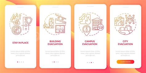 Onboarding Mobile App Screen With Red Gradient For Different Types Of Evacuation Vector Website