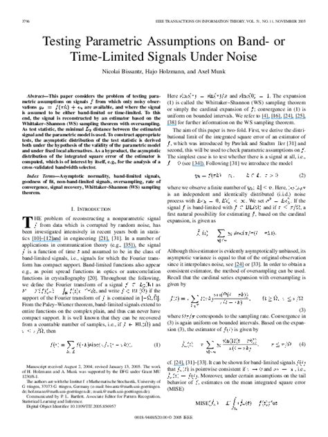 Pdf Testing Parametric Assumptions On Band Or Time Limited Signals Under Noise