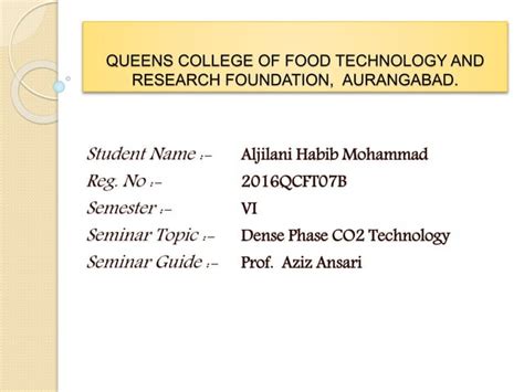 Dense Phase Co2 Preservation Technique Pptx Chemistry Science