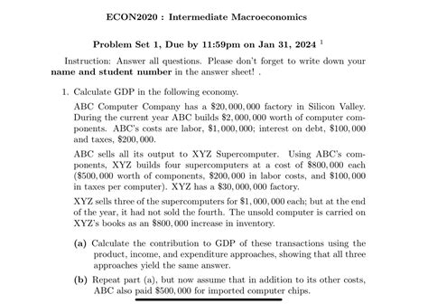 Solved Econ2020 ﻿ Intermediate Macroeconomicsproblem Set 1