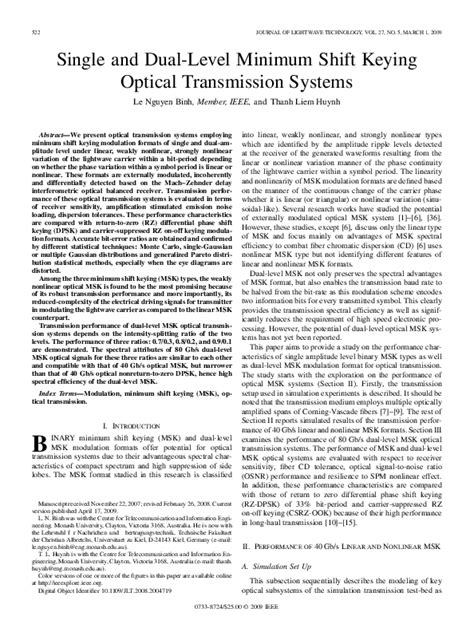 Pdf Single And Dual Level Minimum Shift Keying Optical Transmission