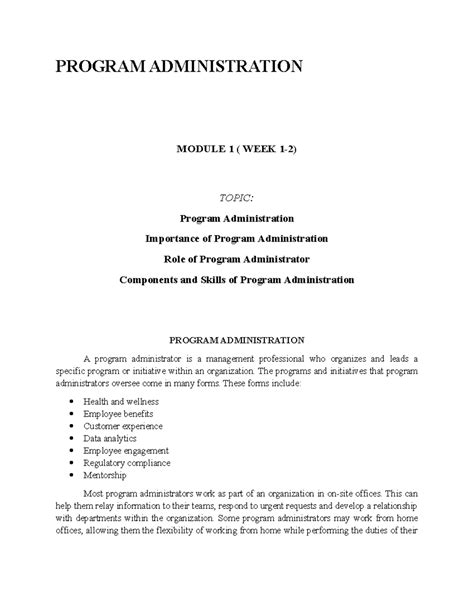 Module 1 Week 1 2 Overview Of Program Administration Skills Studocu